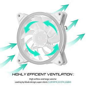 upHere 120mm RGB LED White PC Cooling Fan Ultra Quiet High Airflow for PC Cases,Computer Cooling,5 Pack,RGB06-5