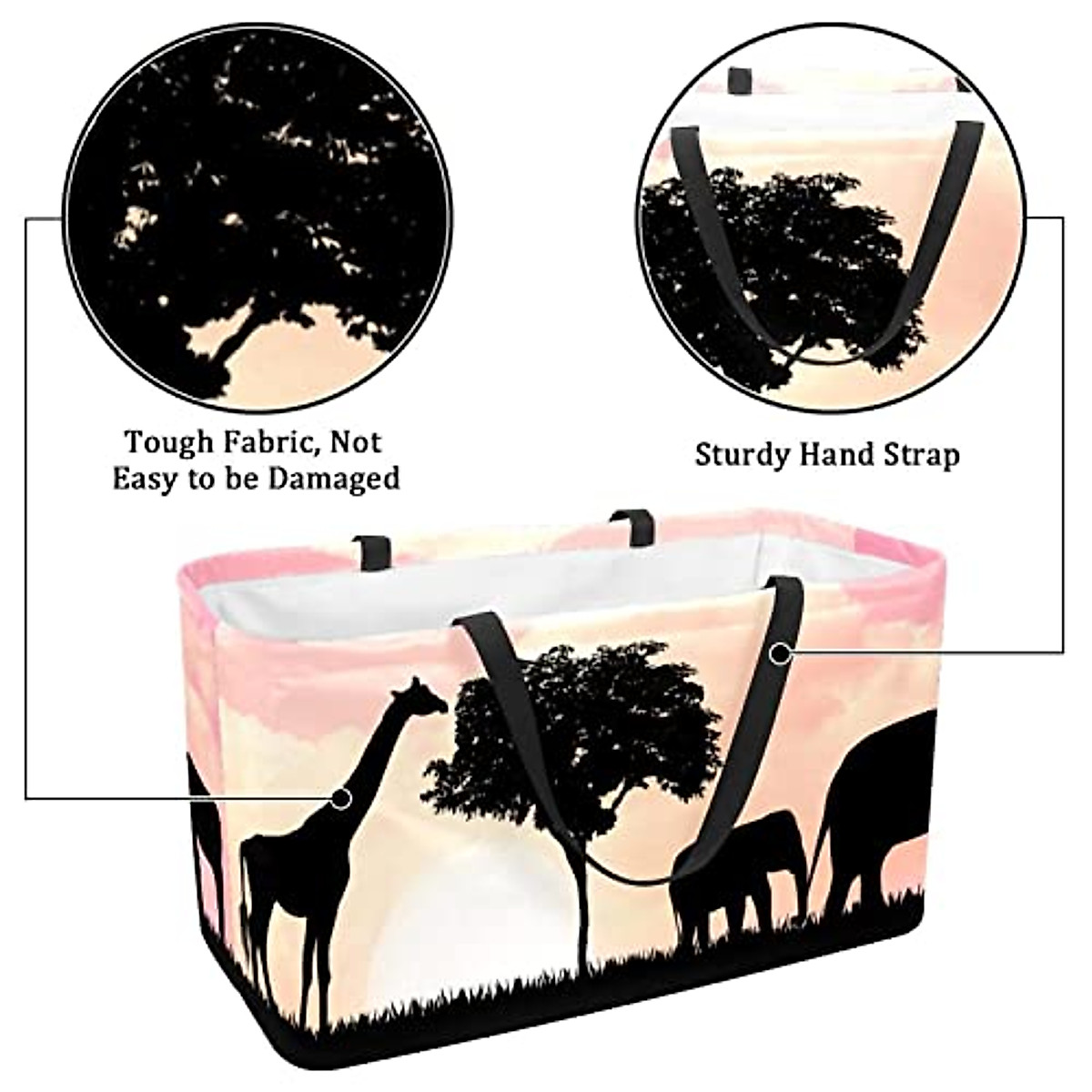 LORVIES Large Rectangular Baskets for Storage, Elephants Giraffe Nature Closet Storage Bins Organizing Baskets