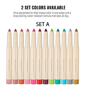BestLand 12 Pcs Cream Eyeshadow Stick Set Matte Shimmer Rainbow Earth Colors Highly Pigmented Long Lasting Waterproof Eye Shadow stick Eye Liner Makeup with Pencil Sharpener (Set A)