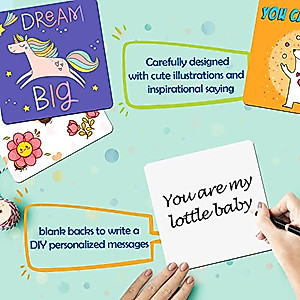 Lunch Box Note for Kids Kindergarten,School Lunch Accessories for Kids-100 Cute Encouragement,Positive Affirmation Cards for Boys & Girls(With DIY Blank Back),Inspirational and Motivational Lunch Note