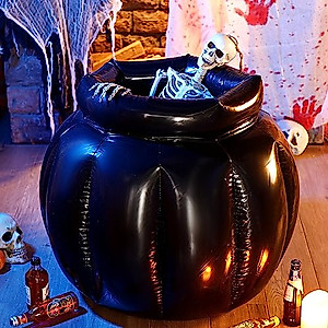 Lallisa 33'' x 27'' Halloween Jumbo Inflatable Cauldron with Mist Maker Fogger Witch Pot Large Drink Cooler Beverage Holder Giant Inflatable Pot Candy Kettle Cooler Container for Party Decoration