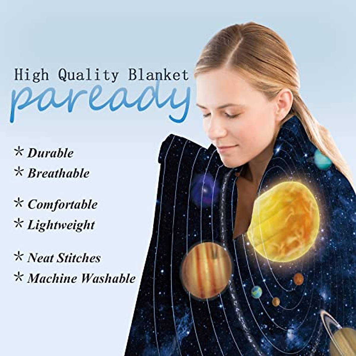 Paready Solar System Blanket Super Soft Flannel Fleece Throw Planet Blanket Cozy Outer Space Blanket for Boys Girls Adults Comfortable Bed Blanket for Sofa Living Room Travel Camping Couch (60"x80")