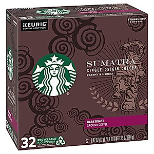 Starbucks Coffee K-Cup Pods, Sumatra Single-Origin Coffee, Dark Roast Ground Coffee, Keurig Genuine K-Cup Pods, 32 CT K-Cup Pods Per Box (Pack of 3)