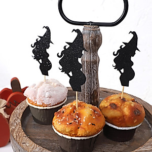 12pcs Halloween Witch Baby Shower Cupcake Toppers - Cauldron Witch Gender Reveal Party Decorations, Halloween Boy or Girl Cupcake Toppers