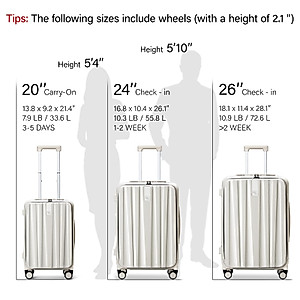 Hanke 26 Inch Large Luggage Suitcase Top Opening Aluminum Frame Travel Luggage Hard Shell Suitcases with Wheels for Woman Men.(Ivory white)