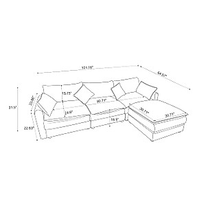 ANDORON Modular Sectional Couch, 101 Inches L Shaped Sofas for Living Room Convertible Couches with Removable Ottoman and Pillows for Small Space, Apartment Chenille Fabric (Dark Gray)