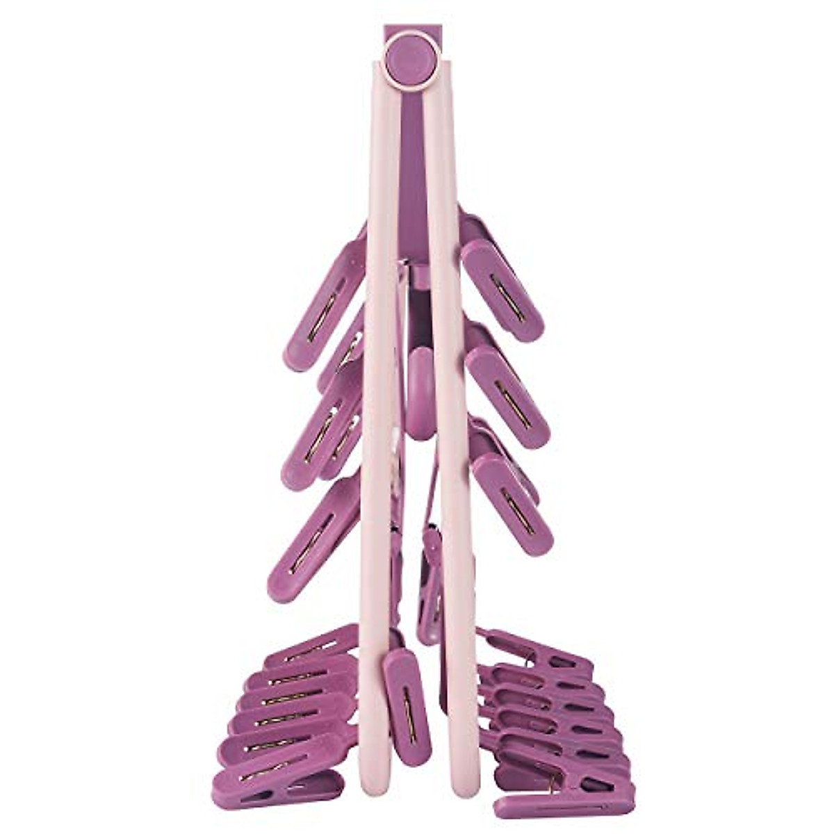 Foldable Clip Hangers with 32 Clothespin Drying Clips Underwear Hanger with Clips Plastic Laundry Clip Drip Drying Hanger for Socks Bras Lingerie Clothes Sturdy (Pink)
