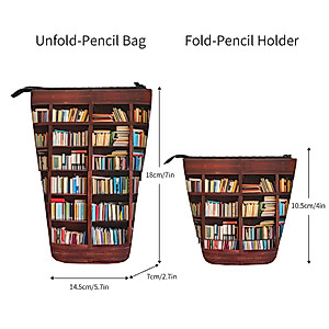 YQxwJL Books Print Telescopic Pencil Bag Pen Holder Stationery Case Stand Up Pencil Case Organizer For Adult