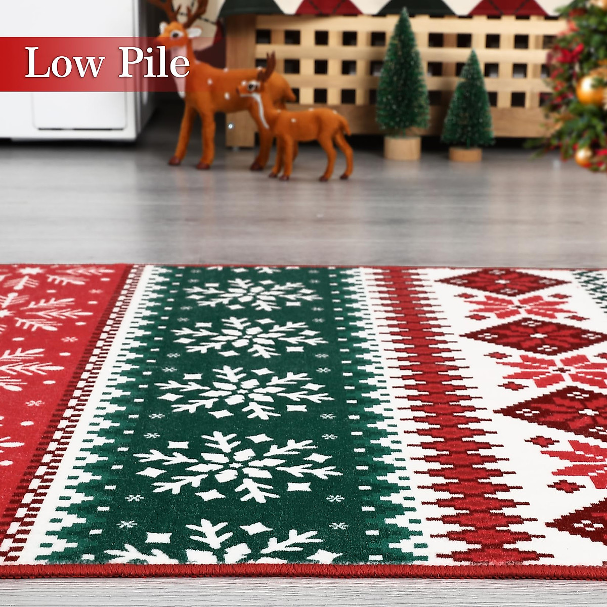 ROYHOME Hallway Runner Rug 2x6 Washable Christmas Runner Indoor Non-Slip Xmas Decorative Throw Floor Covers Boho Accent Festival Xmas Rug Farmhouse Rug Geometric Carpet for Living Room Bedroom, Red