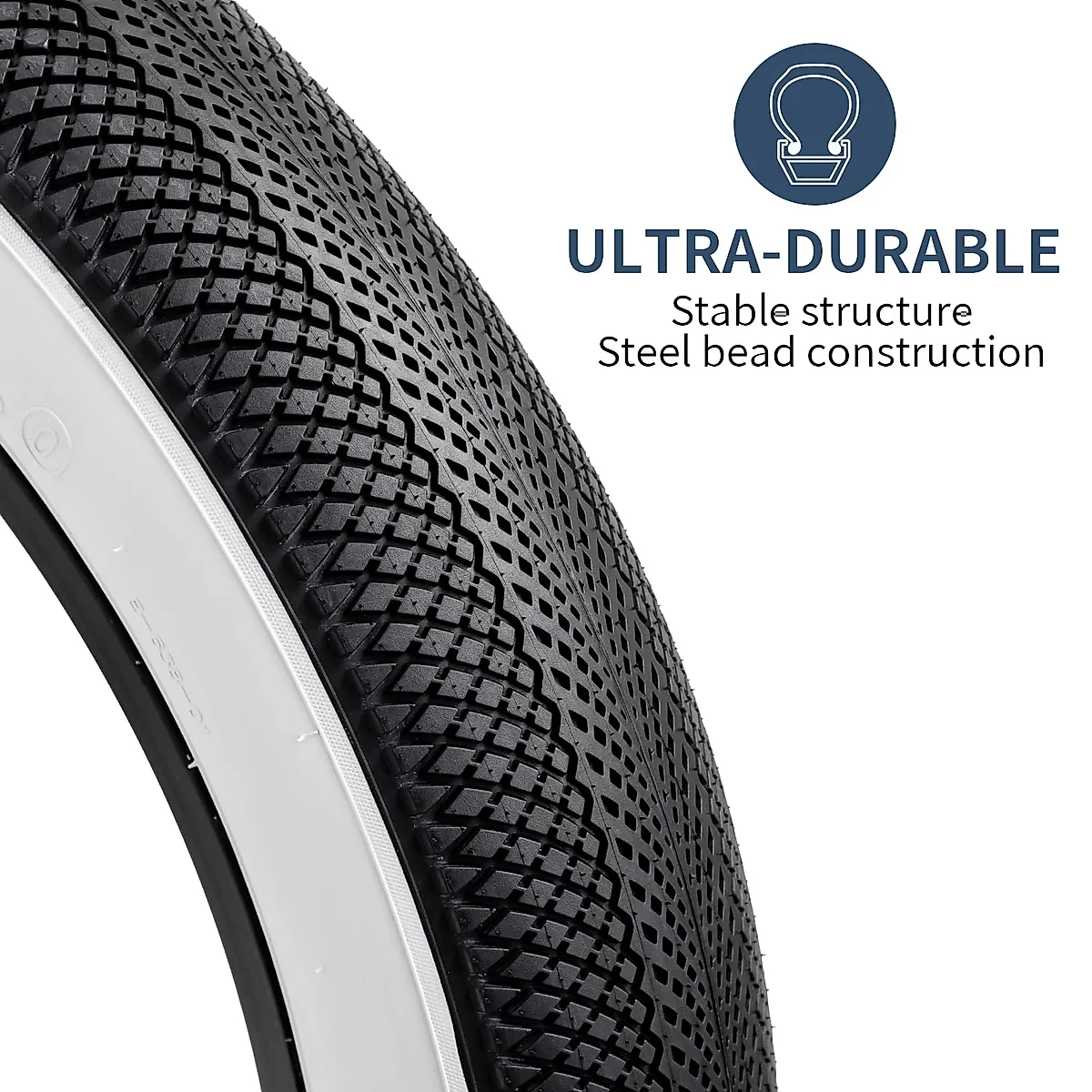 2 Pack 20" E-Bike Tires 20x4.0 Classic White Wall Tires with 2 Nylon Rim Strips for 20 x 4.0 Electric Bike Bicycle Tires