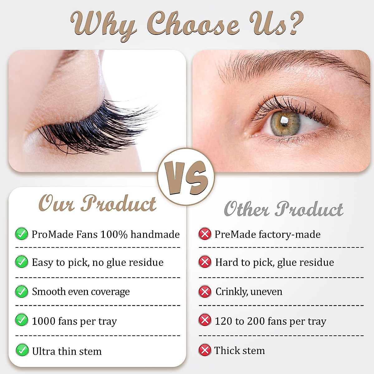 1000pcs Premade Fans Eyelash Extensions - 5D Volume Eyelash Extensions C Curl - 1000 handmade fans - 0.7mm thick (9mm) (Mix 9mm to 16mm)