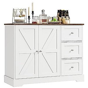 BOTLOG Buffet Cabinet with Storage, Kitchen Sideboard Buffet Storage Cabinet White, Coffee Bar Cabinet with Drawers and Shelves for Kitchen, Dining Room, Living Room, White