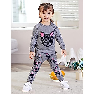 puseky Toddler Kids Girls Cute Cat Sweatshirt Tops & Pants Tracksuit Outfits Set (3T-4T, Grey)