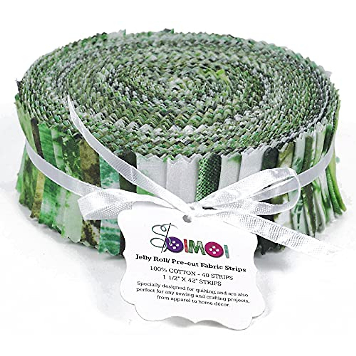 Soimoi 40Pcs Tie Dye Print Precut Fabrics Strips Roll Up 1.5x42inches Cotton Jelly Rolls for Quilting - Green