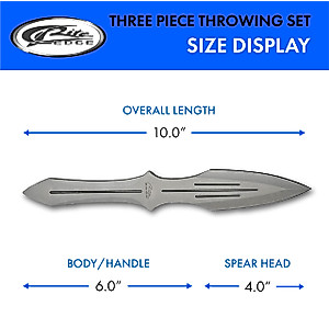 SZCO Supplies 10” Balanced Full-Tang Professional Stainless-Steel 3 Piece Throwing Knife Set with Nylon Sheath, Silver (211230-SL)