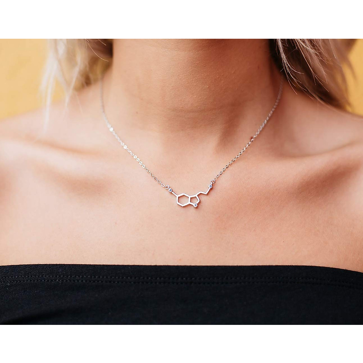 Happiness Serotonin Molecule Necklace With Gems For Women, Ideal Necklaces For Teacher, Professor, Chemistry Grad, And Science Jewelry Lovers (White)