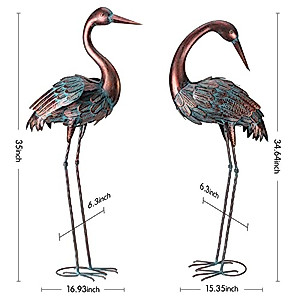 chisheen Crane Garden Statues Outdoor Metal Heron Yard Art Bird Sculpture for Lawn Patio Large Size, Set of 2