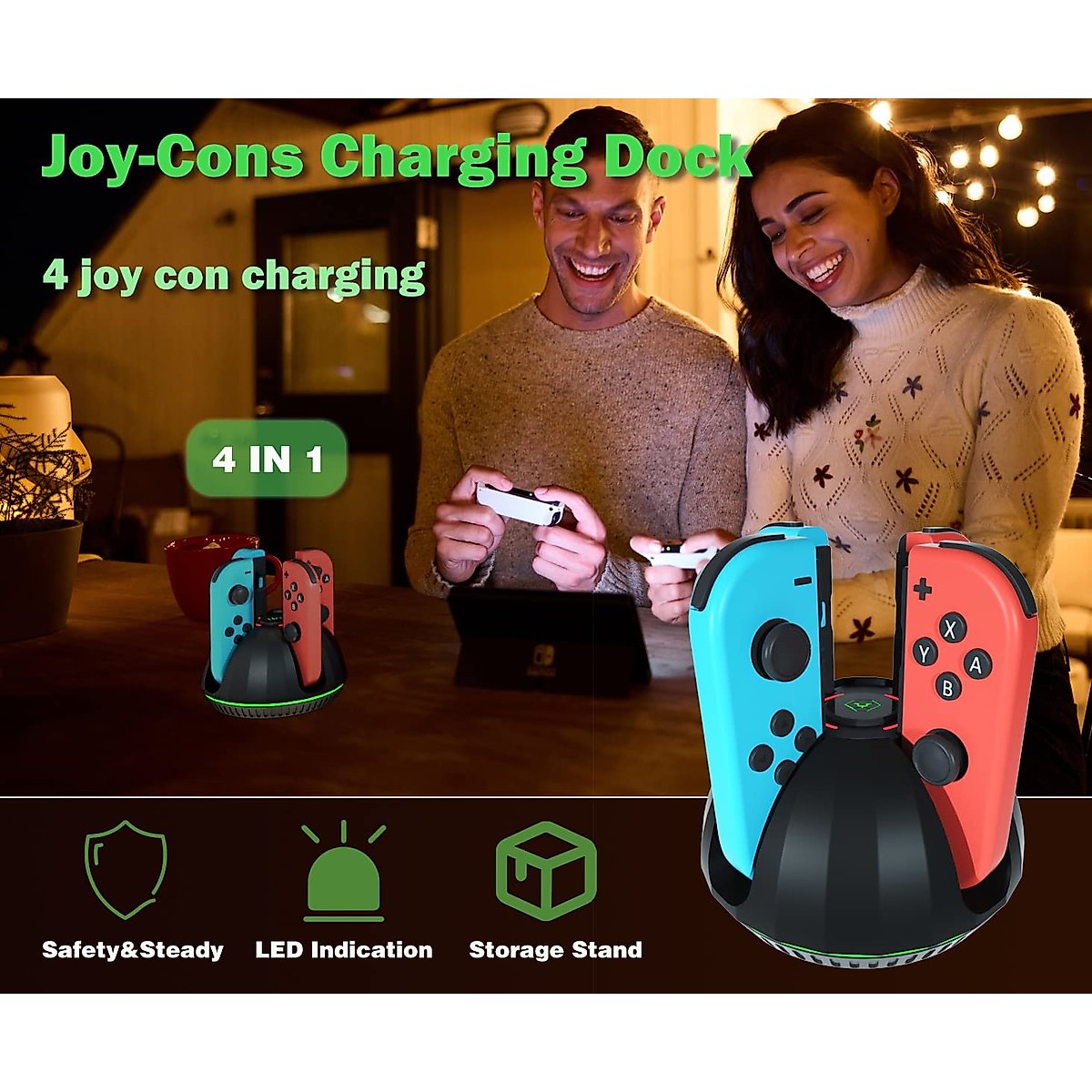 Switch Controller Charging Dock for Nintendo Switch Joycon,Switch Joycon Charger Compatible with Switch OLED Joy Con,4 in 1 Joycon Charging Dock with LED Indication and Charger Cable