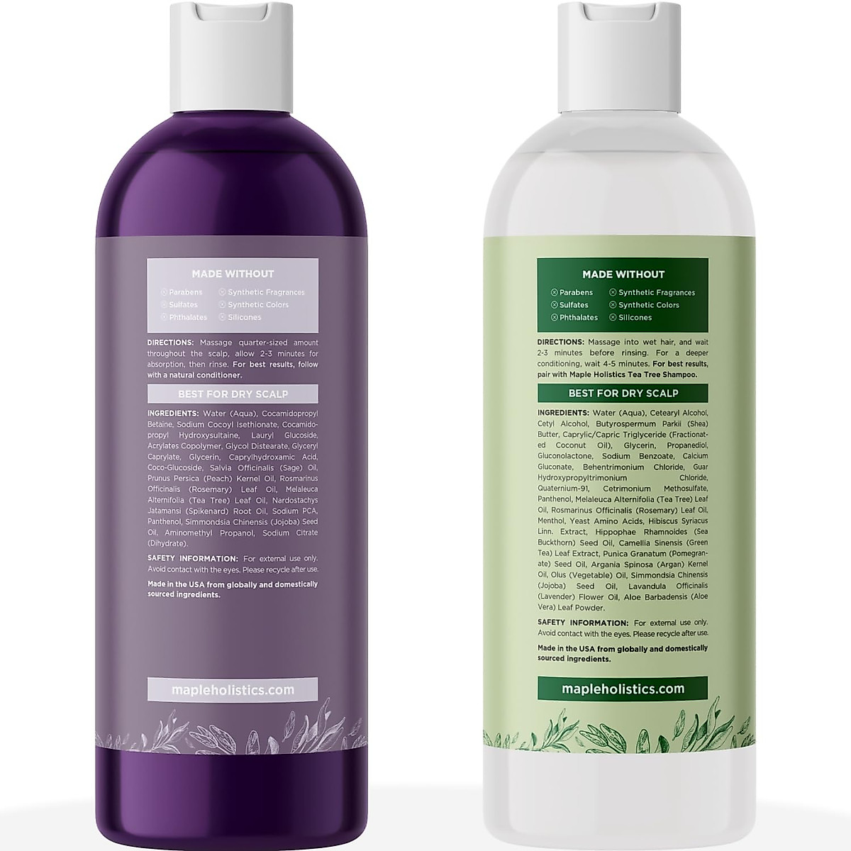 Sulfate Free Shampoo and Conditioner Set - Tea Tree Sage and Rosemary Shampoo and Conditioner for Dry Flaky Scalp Care - Deep Cleansing Color Safe Shampoo and Conditioner for Damaged Dry Hair Care