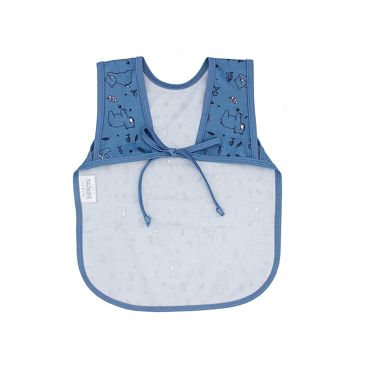 BapronBaby Bears in Blue Bapron - No Neck Tie Safer Bib for Baby & Toddler - Soft Waterproof Stain Resistant - Machine Washable - Sz Baby/Toddler 6m-3T