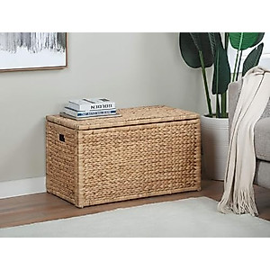 eHemco Heavy-duty Water Hyacinth Wicker Storage Trunk with Metal Frame, 30 by 17.5 by 17.5 Inches, Natural