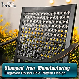 PHI VILLA 5 Pieces Patio Dining Set for 4 with 10ft Patio Umbrella, Metal Patio Circle Table Outdoor Stackable Wrought Iron Chair Set of 4 & 42" Large Round Dining Table,3 Tier Vented Beige Umbrella