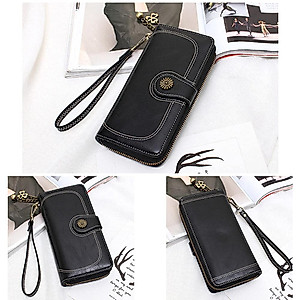 Xfmb Womens Wallet Fashion Long Purse PU Leather Wallet for Women Handbag with Cash/ID/Credit Card Holder Zipper Coin Purse 11 bank card slots Phone Pocket with Birthday Gifts Women-Black One Size