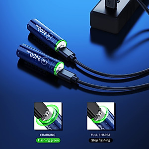 Deleepow Rechargeable AA Batteries USB 3400mWh AA Lithium Rechargeable Batteries 1500 Cycle with USB C Cable 4-Pack