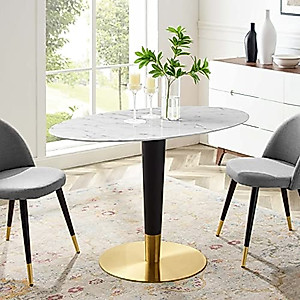 Modway Zinque Artificial Marble Dining Table, 48 Inch, Gold White