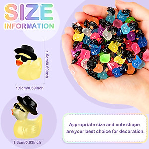 Barydat 150 Pcs Luminous Mini Resin Ducks with Sunglasses Bulk Glow in The Dark Colorful Tiny Cowboy Duck to Hide for DIY Landscape Pot Aquarium Dollhouse Baby Shower Party Favor