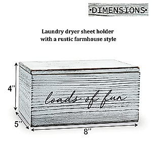 Queen and Oak Dryer Sheet Holder - Rustic Farmhouse Wooden Box with Hinged Lid Dispenser for All Fabric Softener Sheets High Capacity Laundry Room Decor Grayish White 8*4.8*4 inch