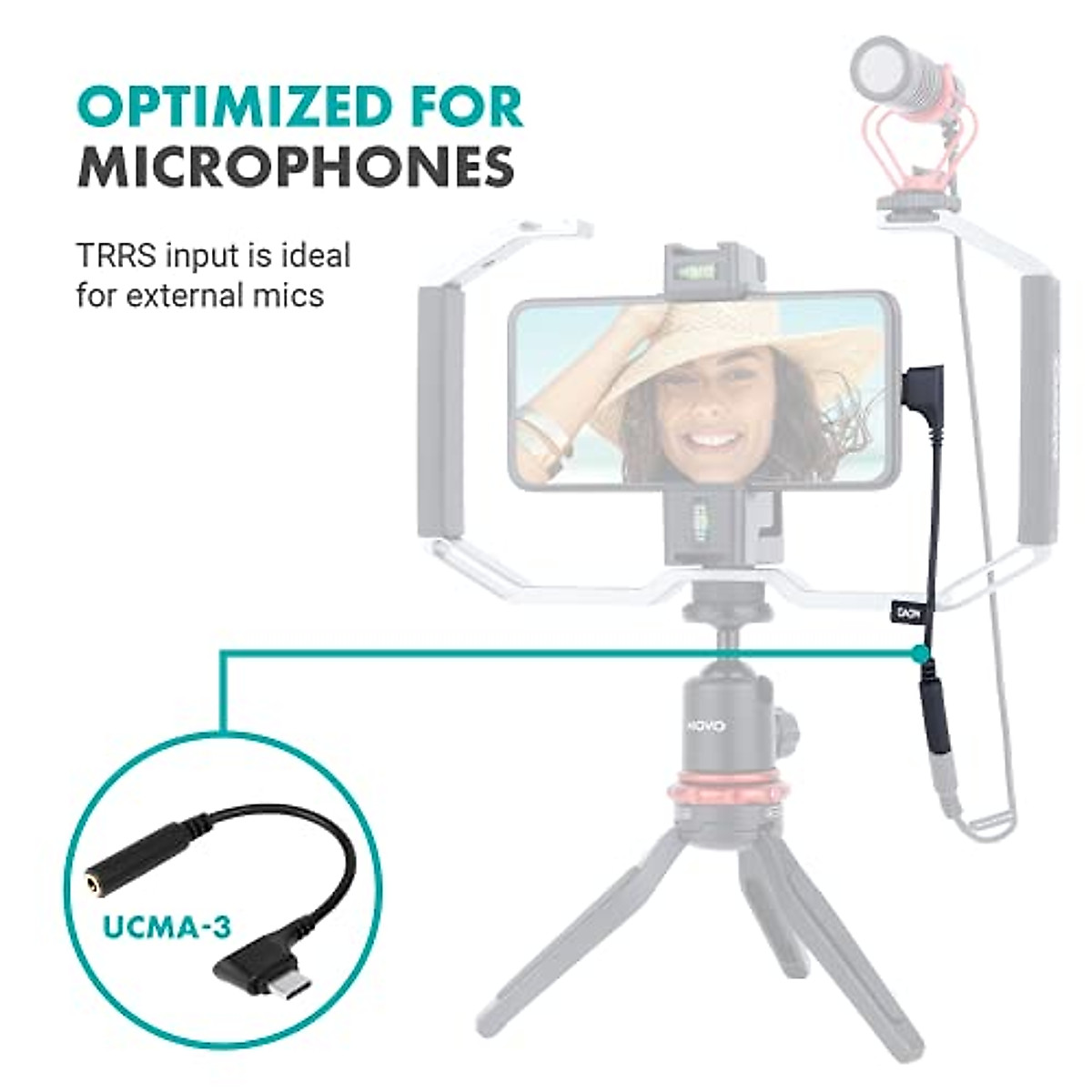 Movo UCMA-3 USB C to 3.5mm Audio Adapter for Microphones - 4-Pole Aux to USB Type C Pixel and Galaxy Smartphones - Female 3.5mm to USB-C Male Right Angle Head - Type-C USB to 3.5mm Jack Audio Adapter