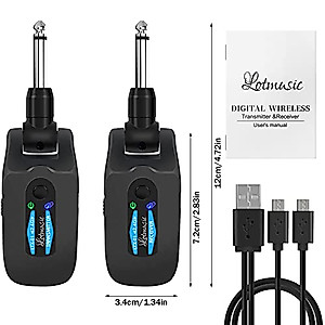 LOTMUSIC 2.4GHZ Wireless Guitar System, Rechargeable Digital Wireless Guitar Transmitter Receiver with 4 Channels and Over 10 Hours Long Battery Endurance for Electric Guitar Bass