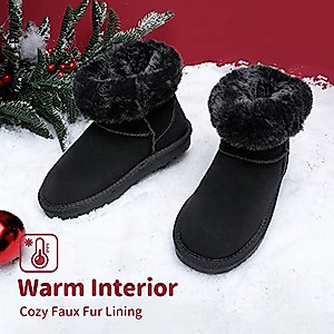 DREAM PAIRS Girls Boys Boots Kids Faux Fur Lined Winter Mid Calf Snow Boots Shorty-K Black Size 2 Little Kid