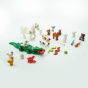 PIPART Friend Animal Figures 24 Pieces Building Blocks Accessories Pack, Horse, Dog, Cat, Pig, Chicken, Rabbit, Bear, Bird, Fish, Crab, Snake, Frog, Crocodile, Farm and Sea Animal Zoo