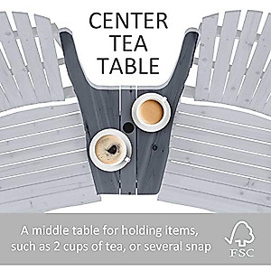 Outsunny Fire Pit Seating, 2 Wooden Adirondack Chairs with Outdoor Table & Umbrella Hole, Wood 2 Person Double Adirondack Bench, Gray