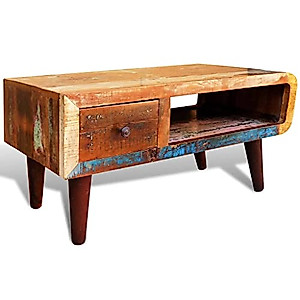 vidaXL Coffee Table with Curved Edge 1 Drawer Reclaimed Wood