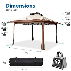 Quictent 13'x13' Pop up Gazebo Canopy Tent with Sidewalls, One Person Setup Easy Outdoor Party Tent Enclosed Waterproof, 169 sqft Shade, Beige/Khaki