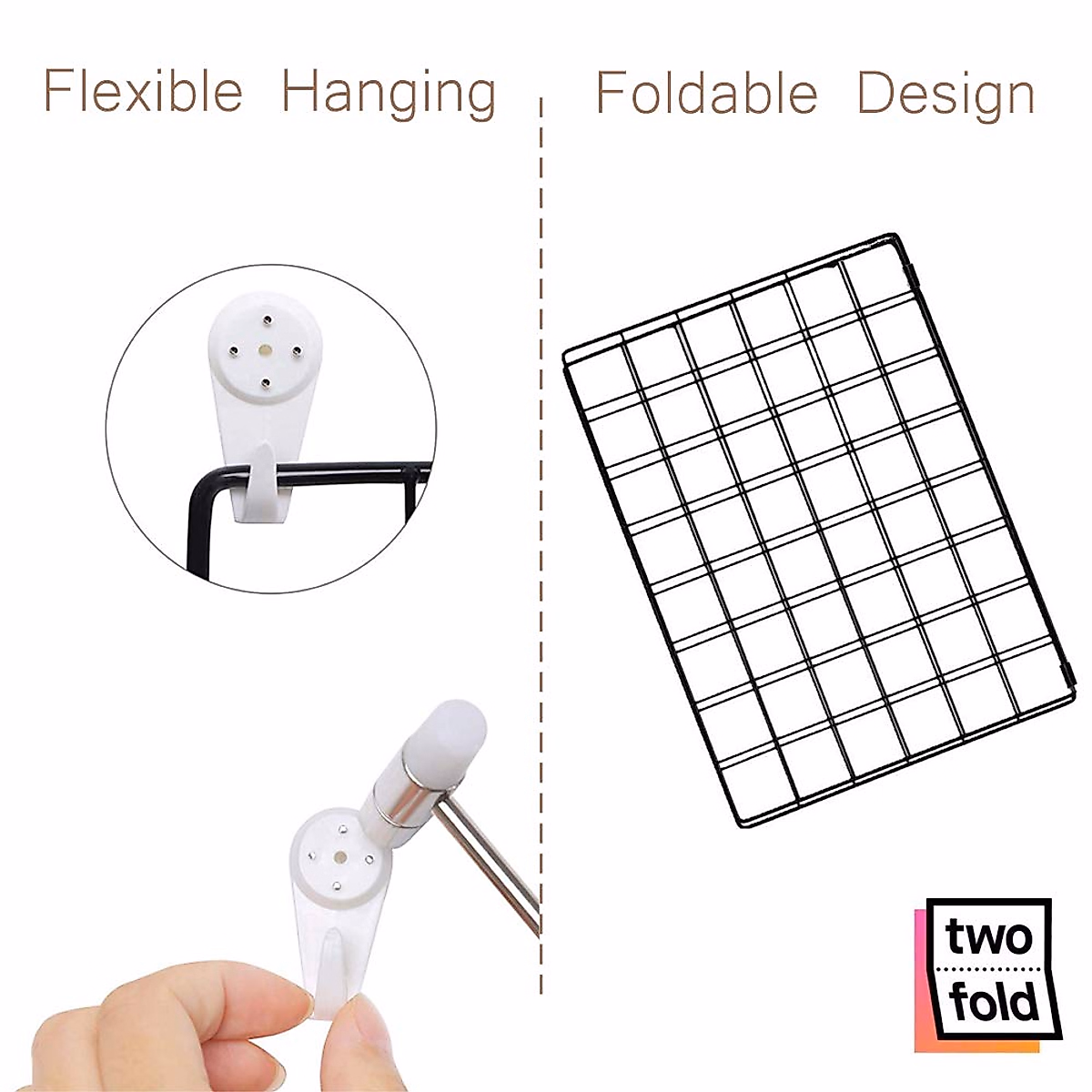 Kakivan Wire Wall Grid Panel for Photo Display, DIY Iron Picture Frames Collage For Hanging Wall Decor, Foldable Multi Pictures Organizer with 12 Clips, 28'' X 22'' Inch.(2 Pack)