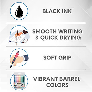 FLEXOFFICE Retractable Ballpoint Pens Black Ink 1.0mm, Bold Point with Super Soft Grip, Christmas Multicolor Pens Gifts - 10 Pack