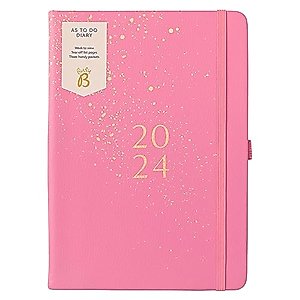 Busy B A5 To Do Diary January to December 2024 - Pink - Faux Leather Week to View Diary with Notes, Tear-Out Lists & Pockets
