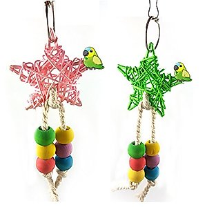 SONGBIRDTH Parrot Chew Toys - Colorful Bead Bird Five-Point Star Shape Cage Swing Chewing Climbing Parrot Toy for Medium and Small Parrot Random Color