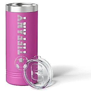 Personalized Soccer Ball Tumbler with Lid Laser Engraved on Blush 22 oz Stainless Steel Insulated Cup Birthday Gift for Men, Women, Sports Lover