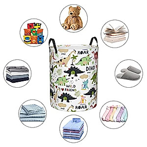 Dinosaur Circular Storage Bin Organizer Laundry Hamper Round Basket For Blanket, Toys, Dirty Clothes In Living Room, Bathroom, Bedroom