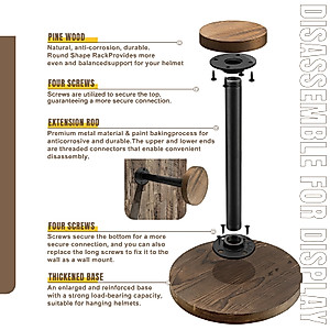 motofans® Industrial Style Helmet Stand, Rustic Burnt Solid Wood and Black Metal Pipe Cap and Wig Display Stand(1pcs)