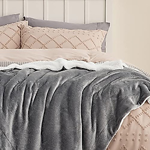 Bedsure Sherpa Fleece Blankets Grey Throw & Bedsure 100% Cotton Muslin Blankets Grey Throw