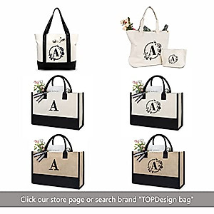 TOPDesign Initial Jute/Canvas Tote Bag, Personalized Present Bag, Suitable for Wedding, Birthday, Beach, Holiday, is a Great Gift for Women, Mom, Teachers, Friends, Bridesmaids (Letter A)