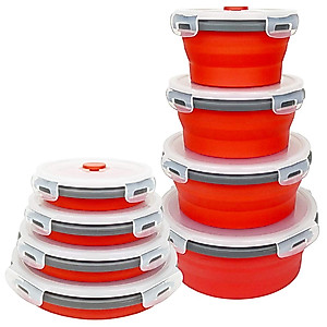 CARTINTS Red Collapsible Food Storage Bowls Silicone Travel Bowls with Leakproof Lids, Microwave and Freezer Safe, Set of 4