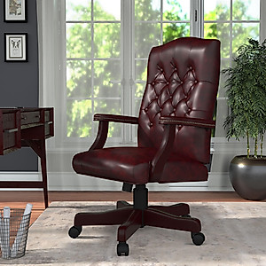 Boss Office Products Classic Executive Caressoft Chair with Mahogany Finish in Burgundy