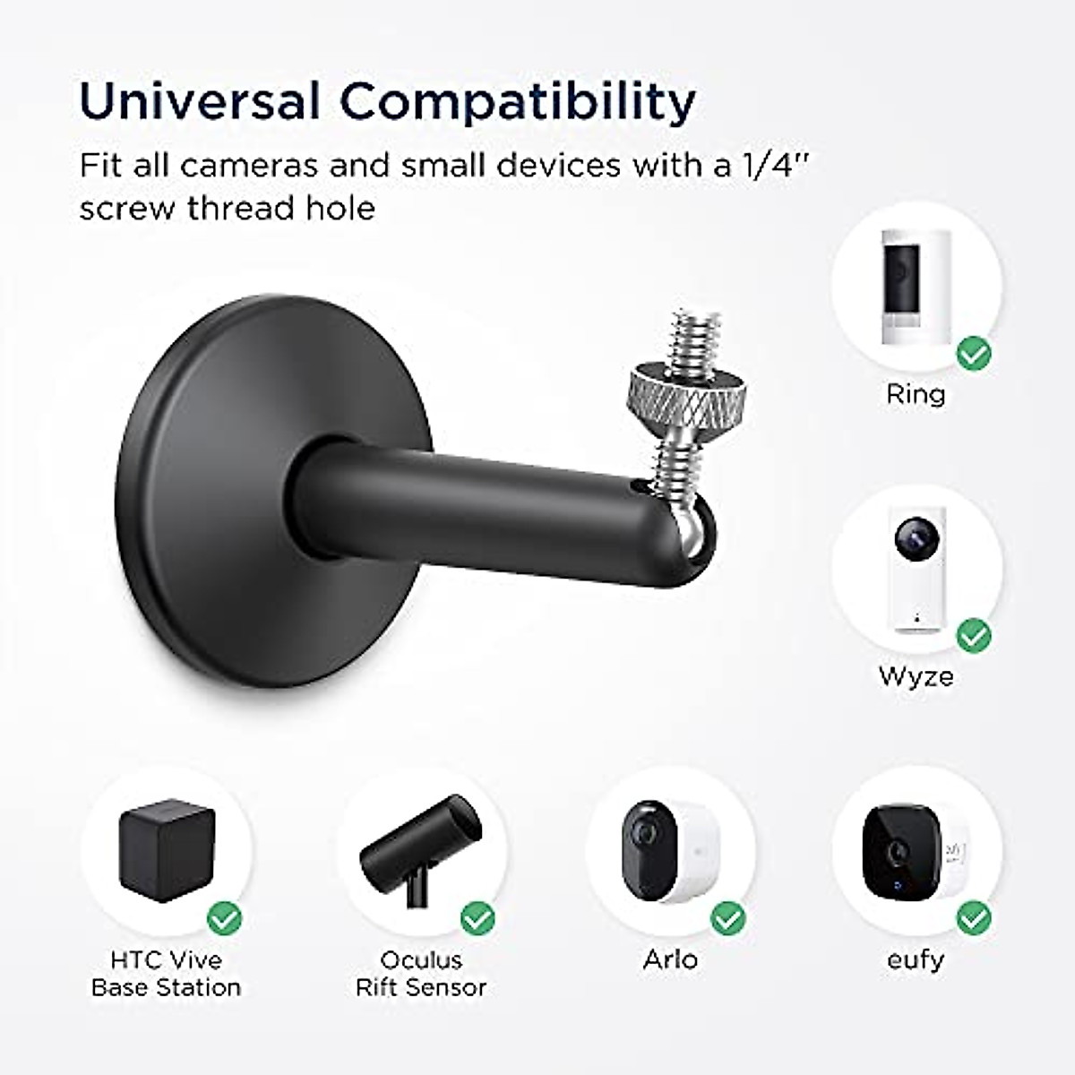 KIWI design Security Camera Mount Bracket, Universal Stylish Metal Wall Mount Fits Ring, eufy, Wyze, Arlo Cameras and VR Rift Sensor, Vive/Valve Index Base Station Easy to Install (2 Pack, Black)